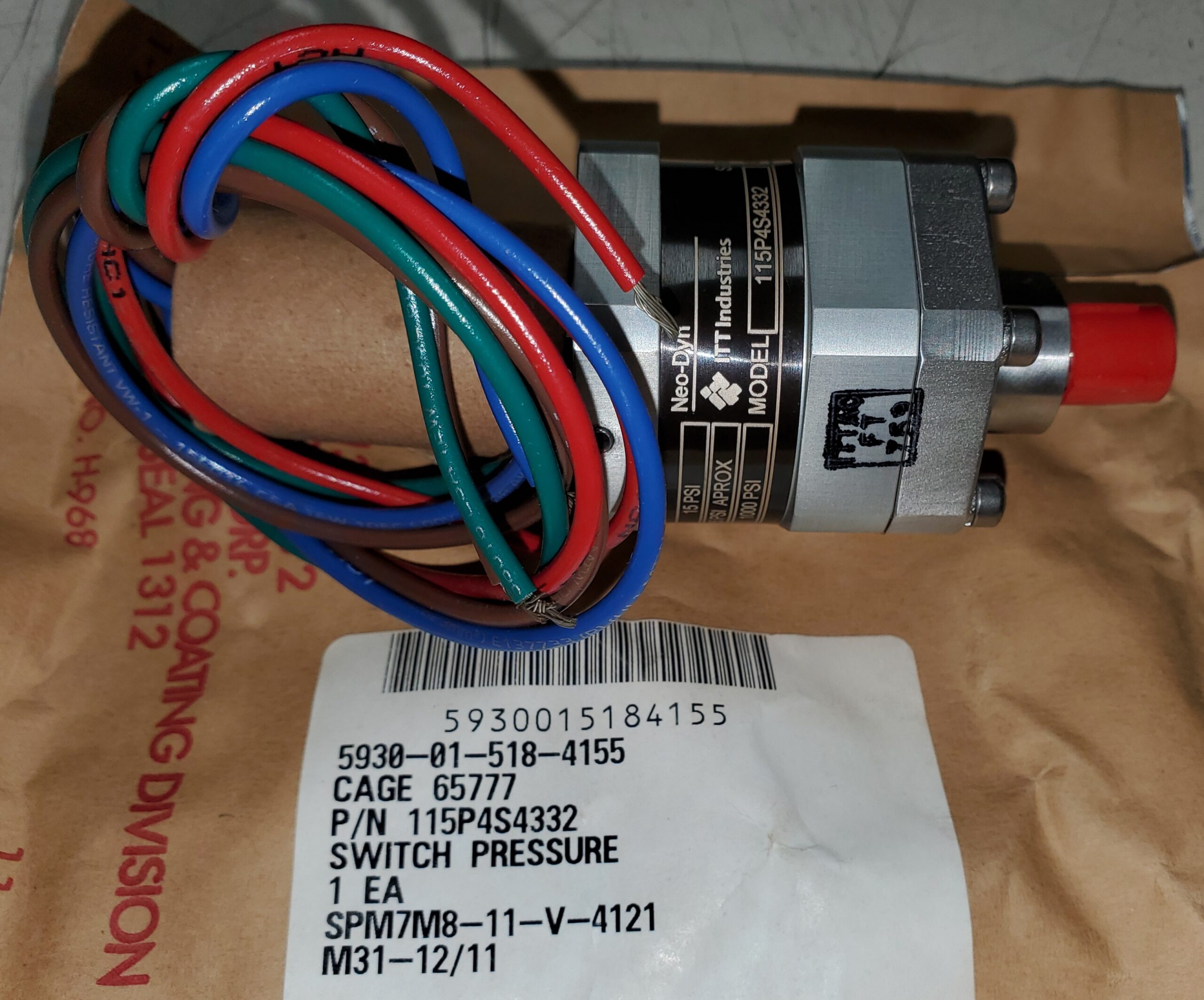 New 115P4S4332 Pressure Switch 5930-01-518-4155 803-7556599 ITEM 2 Explosion Proof Switch 4-wire ...