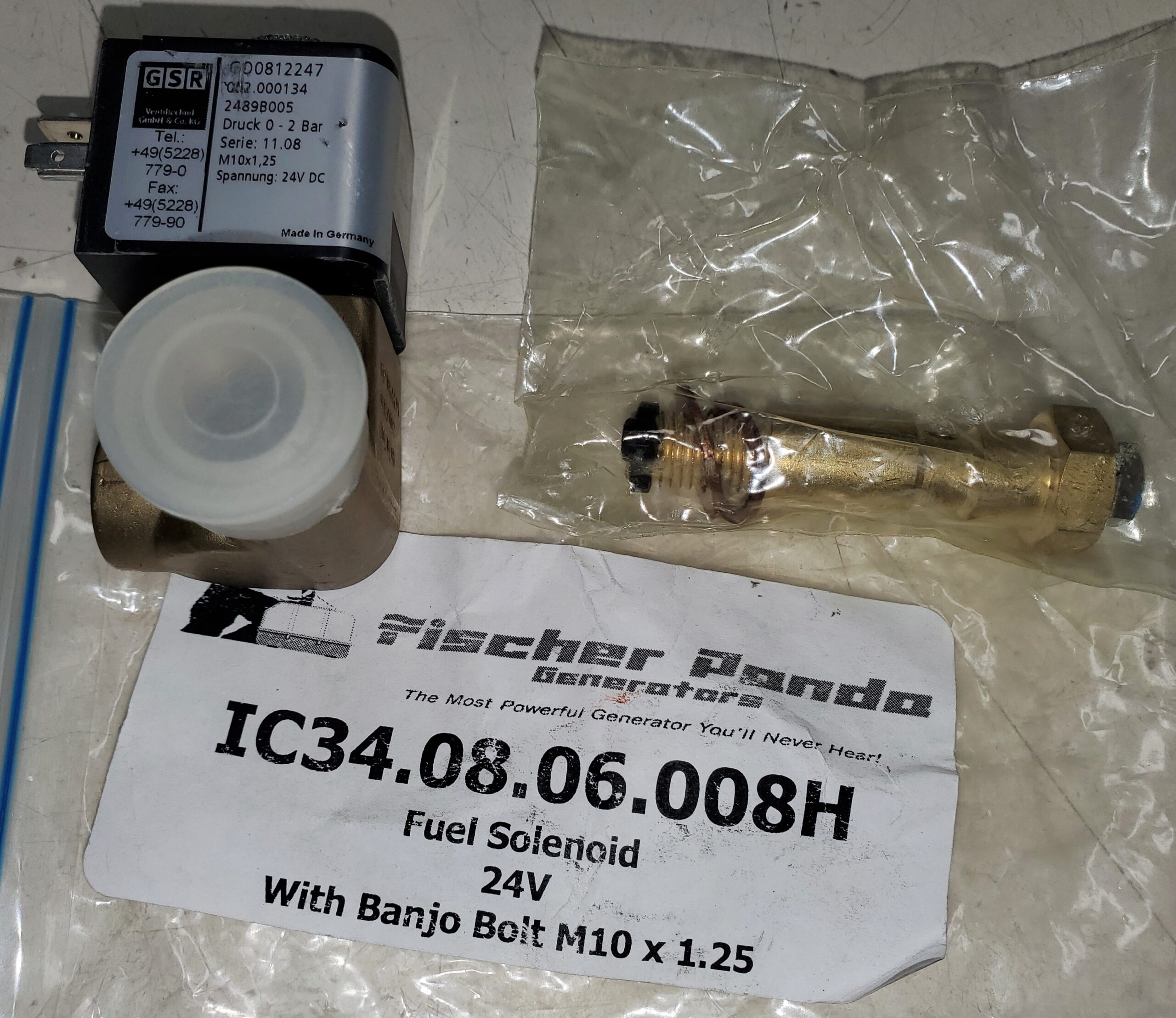 Fischer Panda Generator 24V Fuel Solenoid w/ Banjo Bolt IC340806008H ...