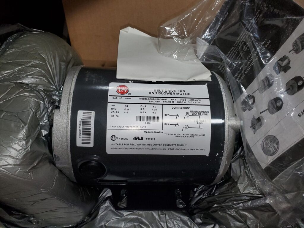 SA55JXSFC-4867 US Motors 8200 Belt Drive Fan Blower Nidec 1/2hp Motor ...