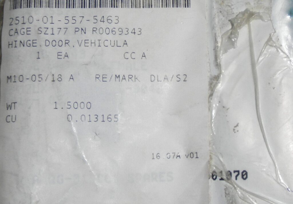 2510-01-557-5463 Hinge; Door BAE RG31 R0069343 General Dynamics Land ...
