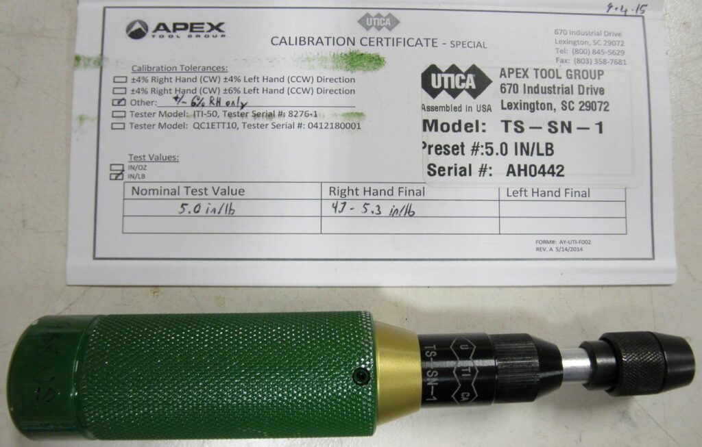 Torque Limiting Fastener Screw Driver Utica Tool TS-SN-1 ⋆ DP Equipment LLC