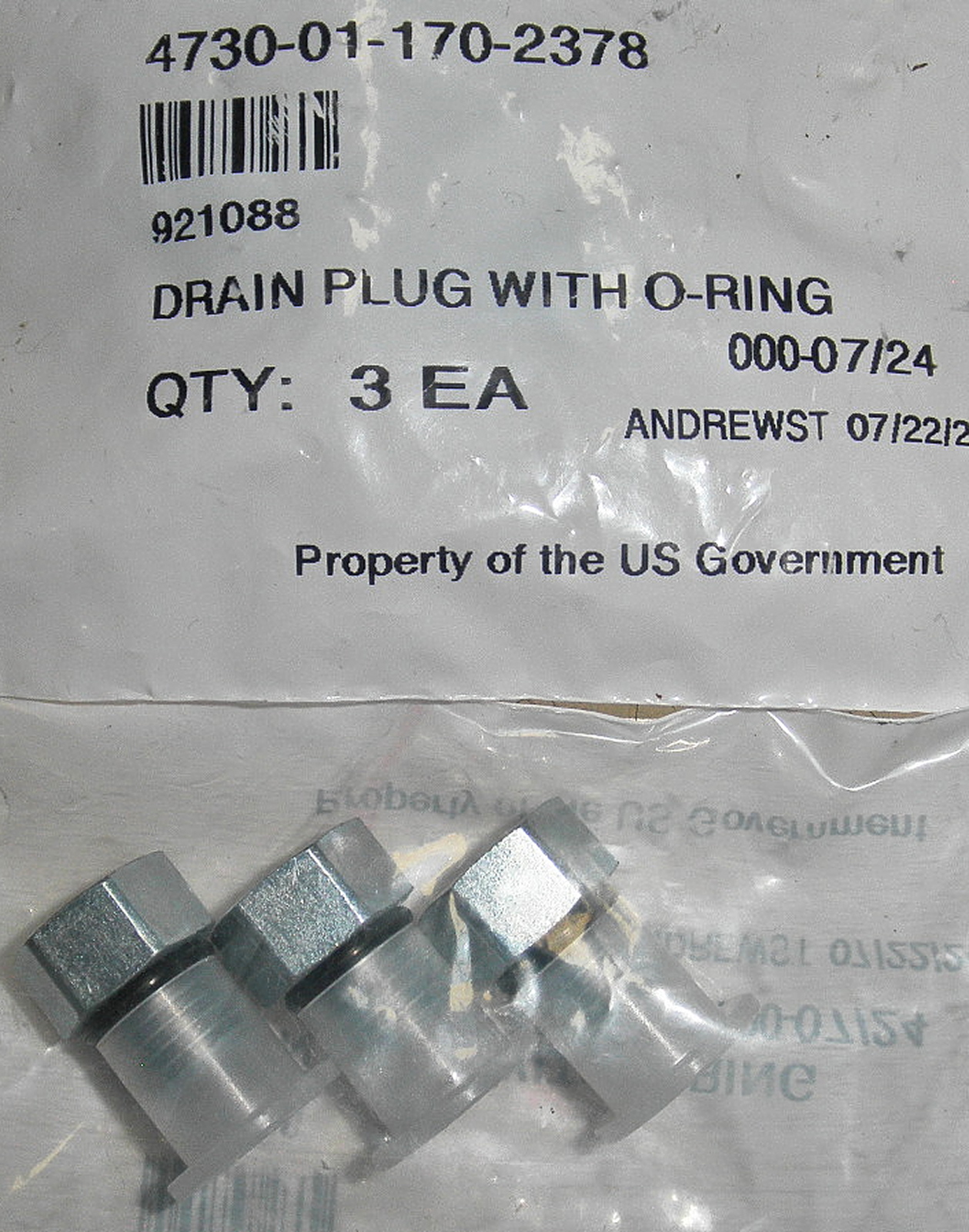 4730-01-170-2378 921088 20462 Qty. 3 Drain Plug With O-Ring ⋆ DP ...