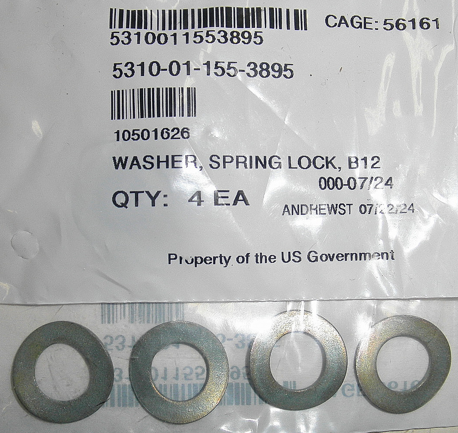 5310-01-155-3895 10501626 Qty. 4 Washer, Spring Tension ⋆ DP Equipment LLC