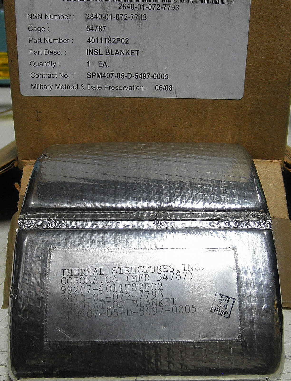 2840-01-072-7793 4011T82P02 Insulation Blanket, Thermal, Aircraft Gas ...